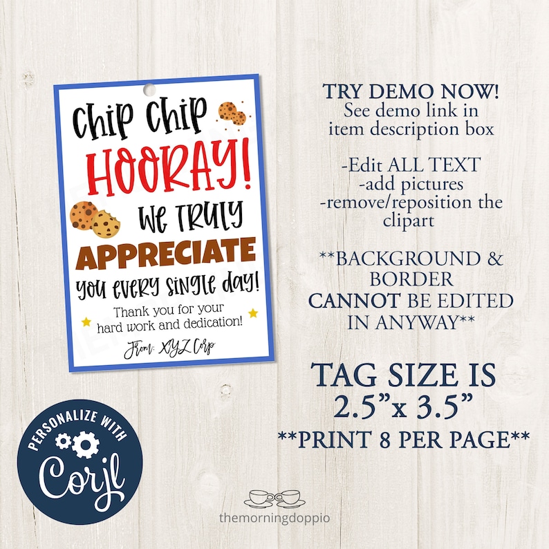 Printable/editable Cookie Thank You Cookie Treat Gift Tag for Employee ...