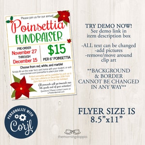 Poinsettia Holiday Christmas Fundraiser Flyer, Printable Editable Flyer ...