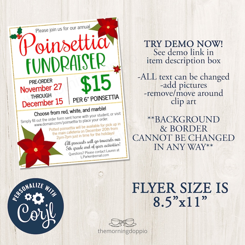 Poinsettia Holiday Christmas Fundraiser Flyer Printable - Etsy