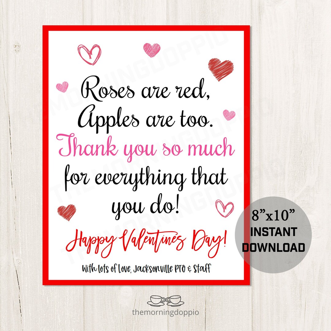 Printable/editable Roses Are Red Apple Are Too Thank You for Everything ...