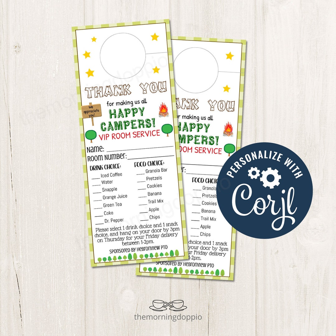 Printable/editable VIP Room Service Camp Outdoor Theme Thank You Door ...