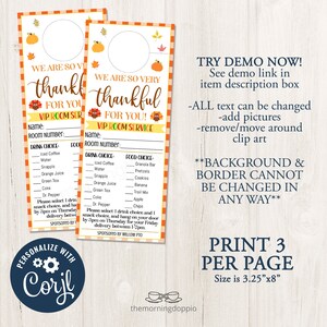 Printable/editable VIP Room Service Thanksgiving Fall Thankful Theme ...
