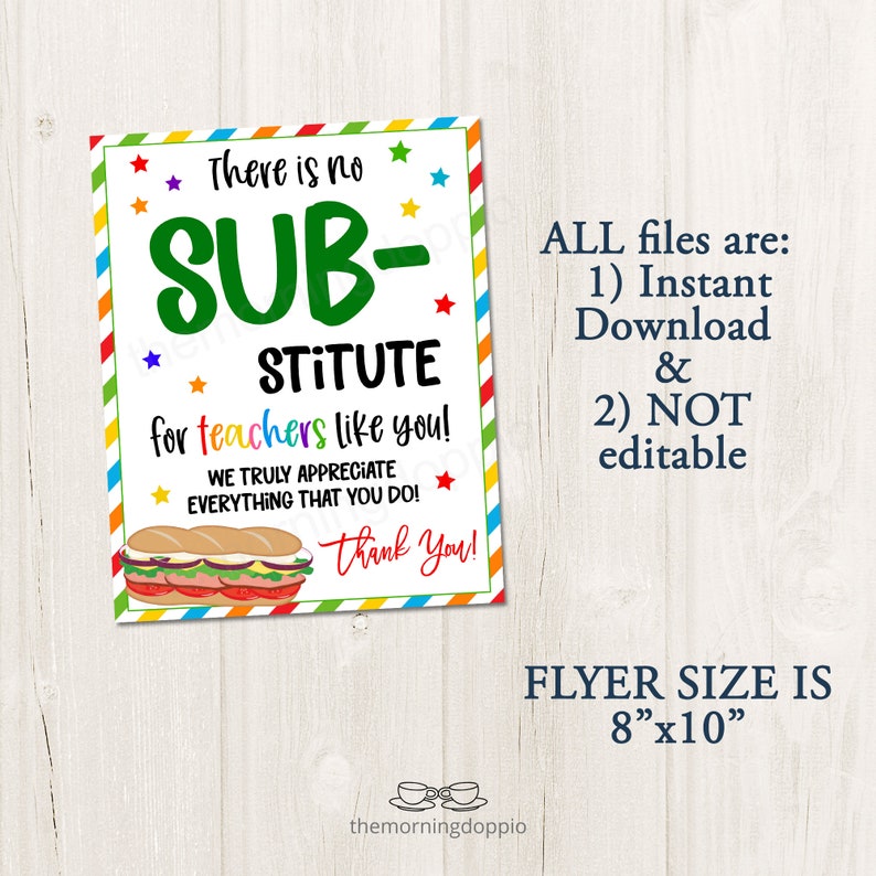 Printable There is No Sub-stitute for Teachers Like You Appreciation ...