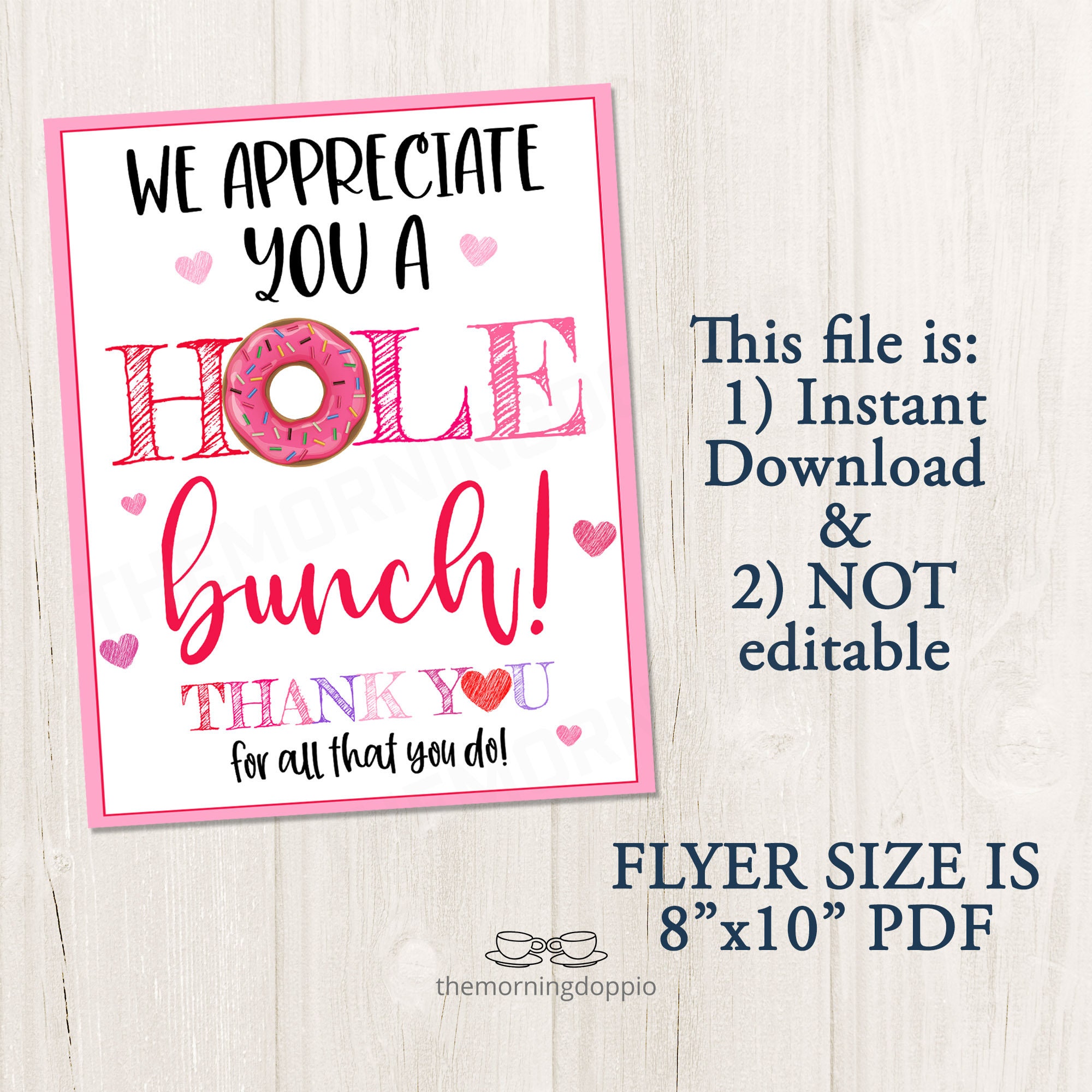 Printable We Appreciate You a HOLE Bunch Thank You Sign PTO | Etsy
