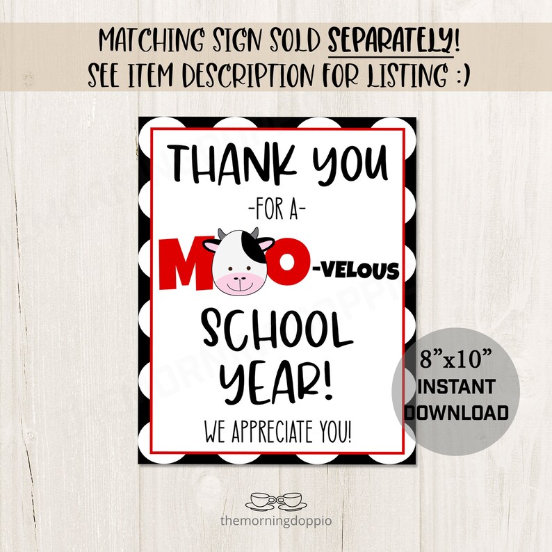 Printable/editable Thanks for Being a Moo-velous Teacher Chick - Etsy