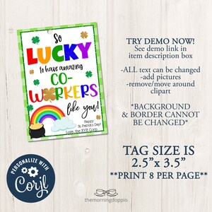 Printable/editable so LUCKY to Have Amazing Coworkers St. Patrick's Day ...