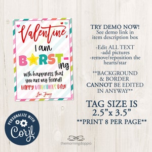Printable/editable Valentine I Am Bursting With Happiness That You Are ...