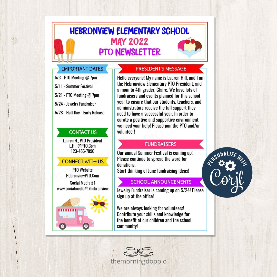 Editable May PTO PTA Newsletter Flyer Printable, School Year Parent ...