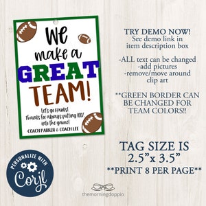 Printable/editable Football Team Gift Tag, Football Game Day Tag, We ...
