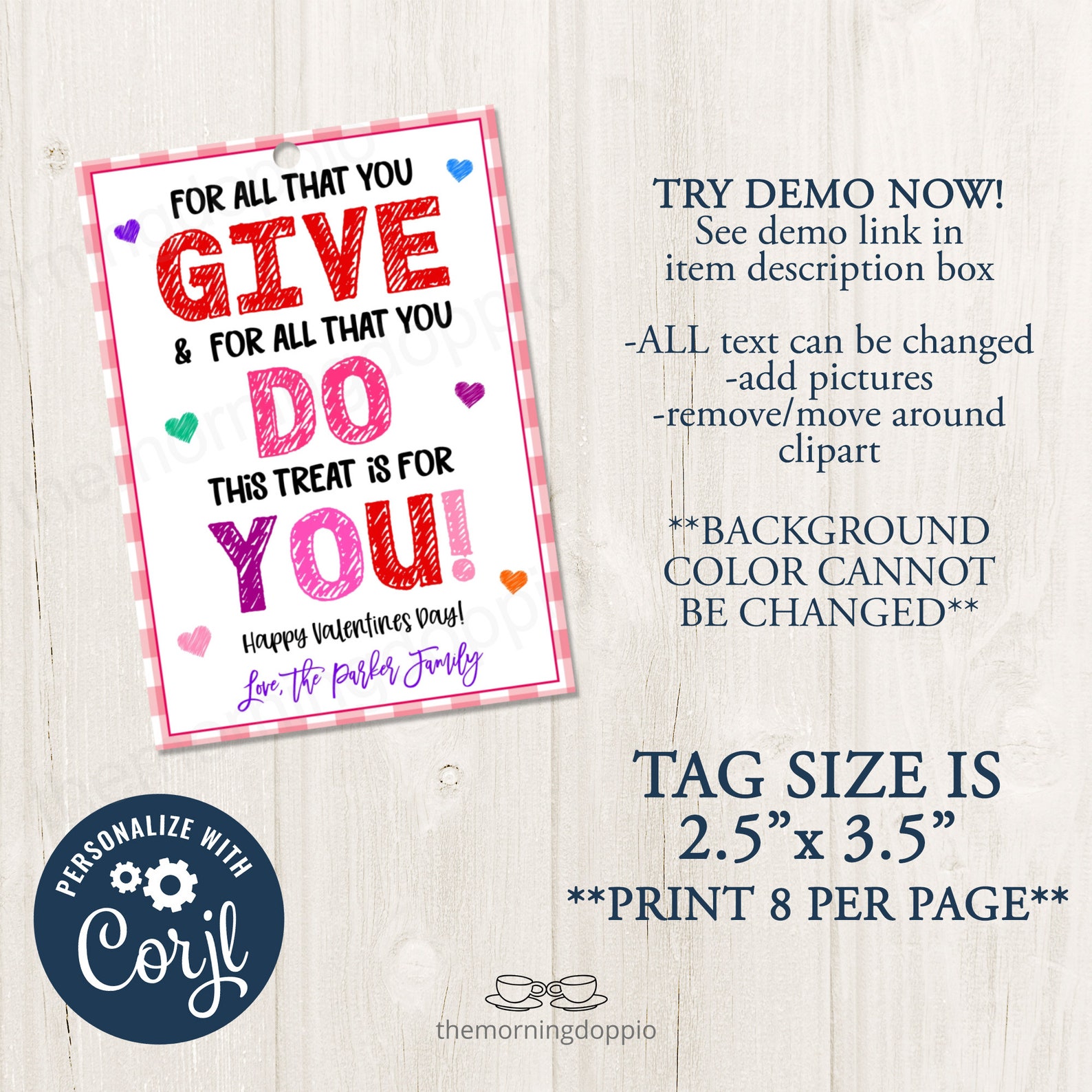 Printable/editable Thank You Appreciation Valentines Day Gift - Etsy