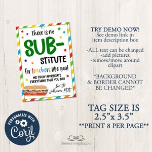 Printable/editable There is No Sub-stitute for Teachers Like You Gift ...