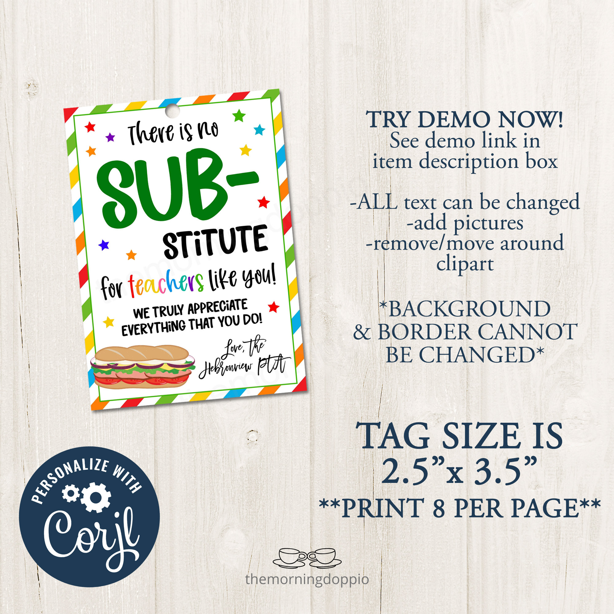 Printable/editable There is No Sub-stitute for Teachers Like You Gift ...