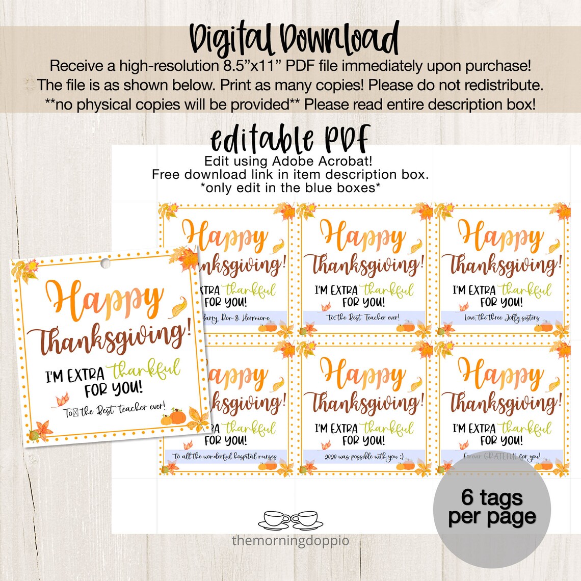 Printable/editable Happy Thanksgiving Gift Tag Thank You Gift - Etsy