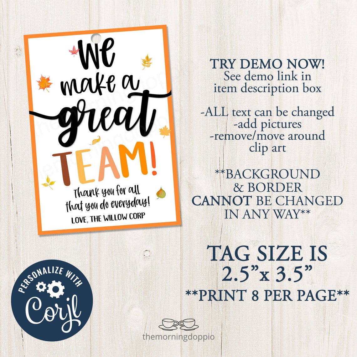 Printable/editable We Make a GREAT TEAM Gift Tag Thanksgiving - Etsy