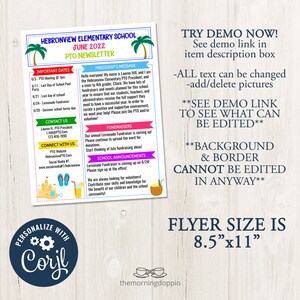 Editable June PTO PTA Newsletter Flyer Printable, School Year Parent ...