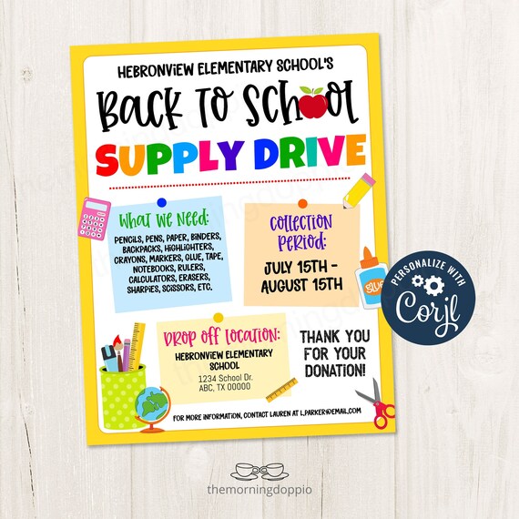 Back to School School Supply Drive Flyer Invitation Flyer for - Etsy