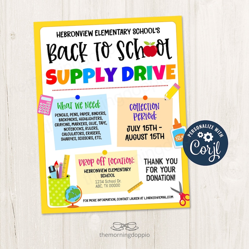 Back to School School Supply Drive Flyer Invitation Flyer for - Etsy