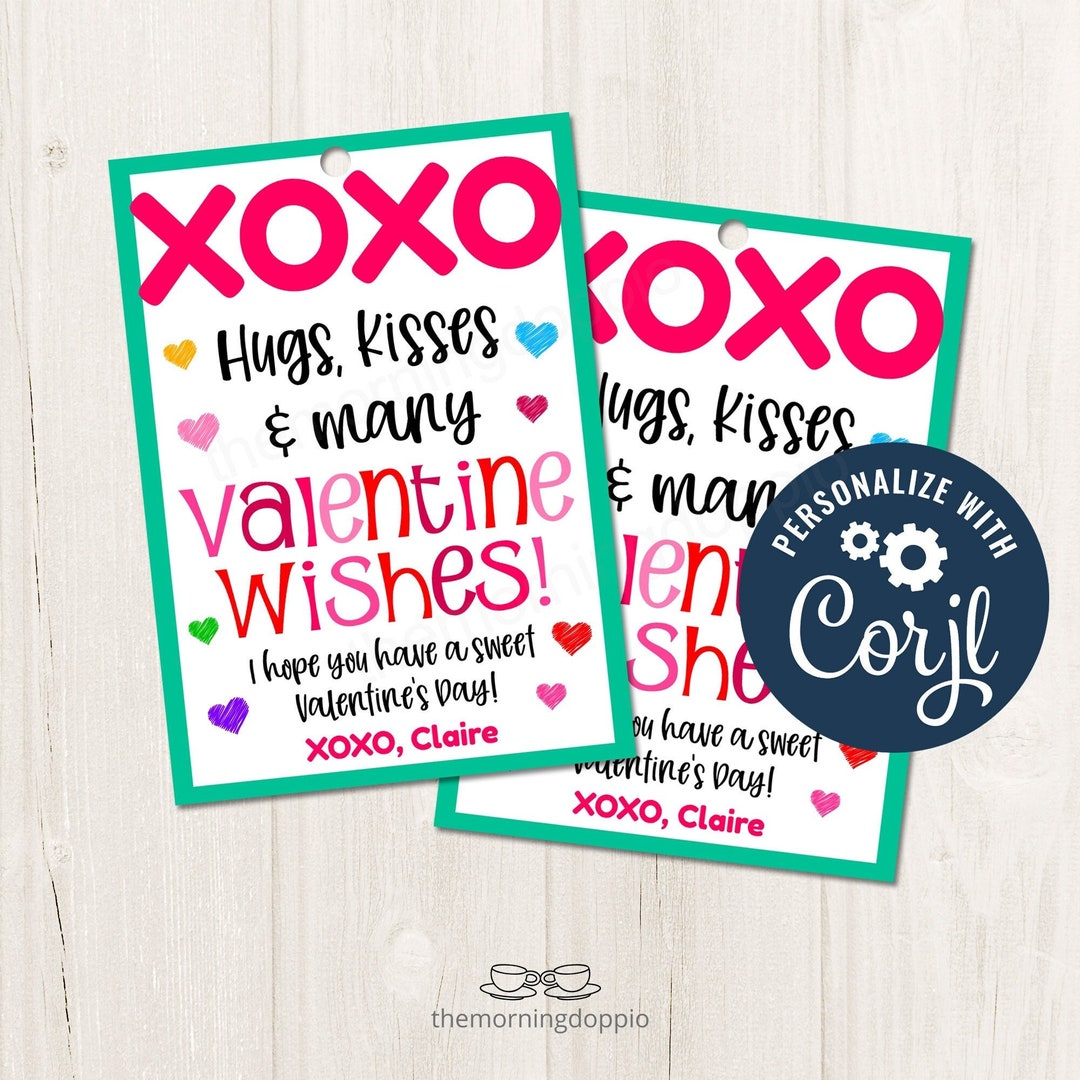 Printable/editable XOXO Chocolate Snacks Valentine Wishes Valentines ...