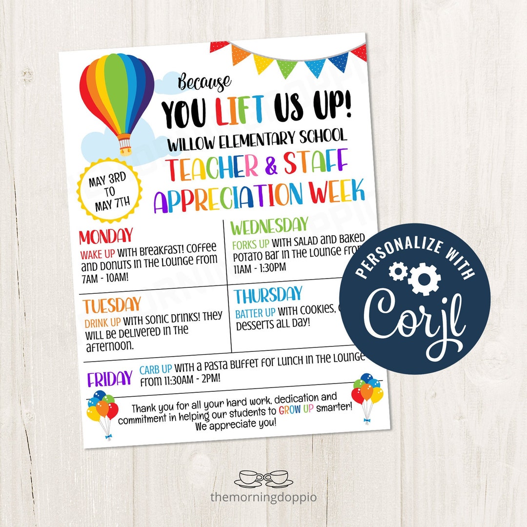 Printable/editable You Lift Us UP All Teacher and Staff Appreciation ...