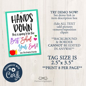 Printable/editable Hands Down the Best School Year First Day of School ...