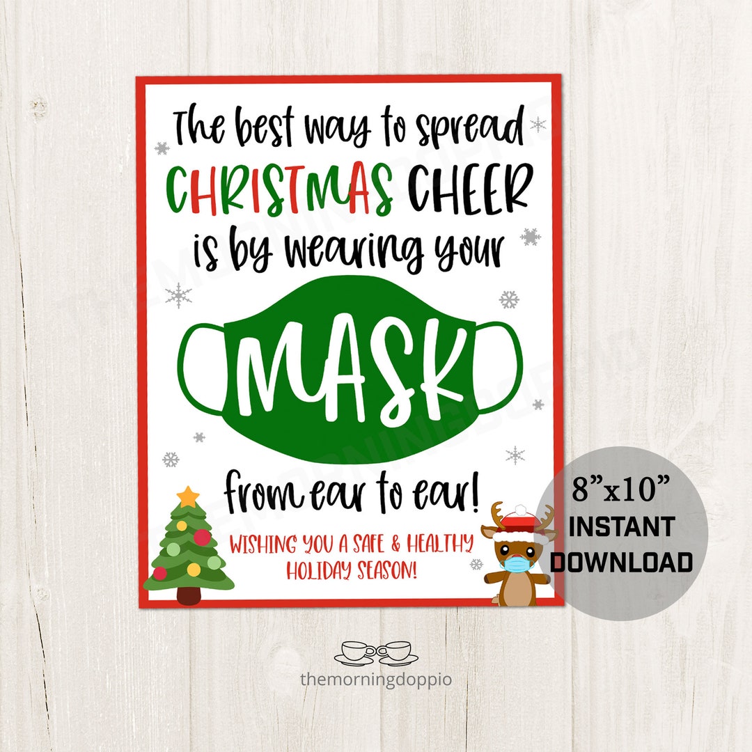 Printable Christmas Mask Required Sign, Please Wear A Mask Door Sign ...