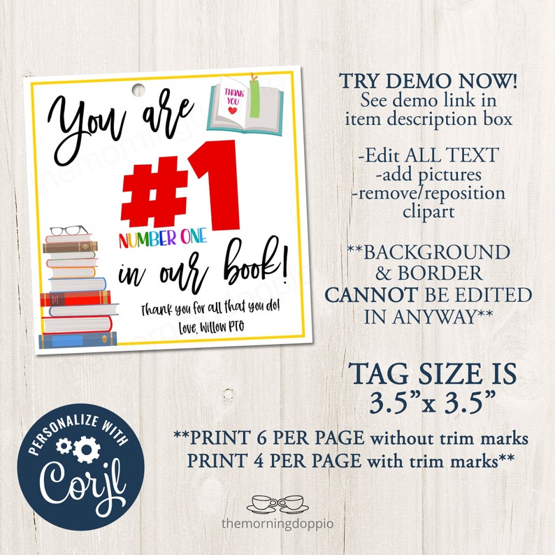 Printable/editable You Are Number One in Our Book Gift Tag - Etsy