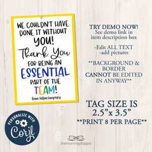 Printable/editable Employee Appreciation Tag, Back to Work Achievement ...
