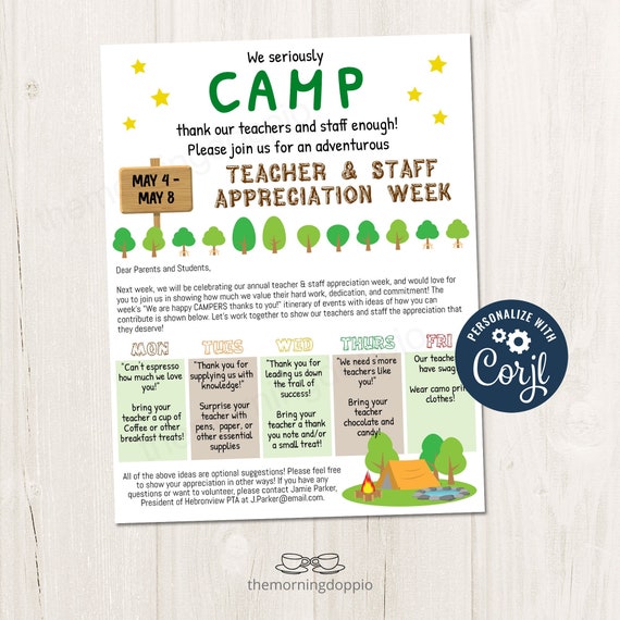 Printable/editable Camp Outdoor Parent Letter Teacher and | Etsy