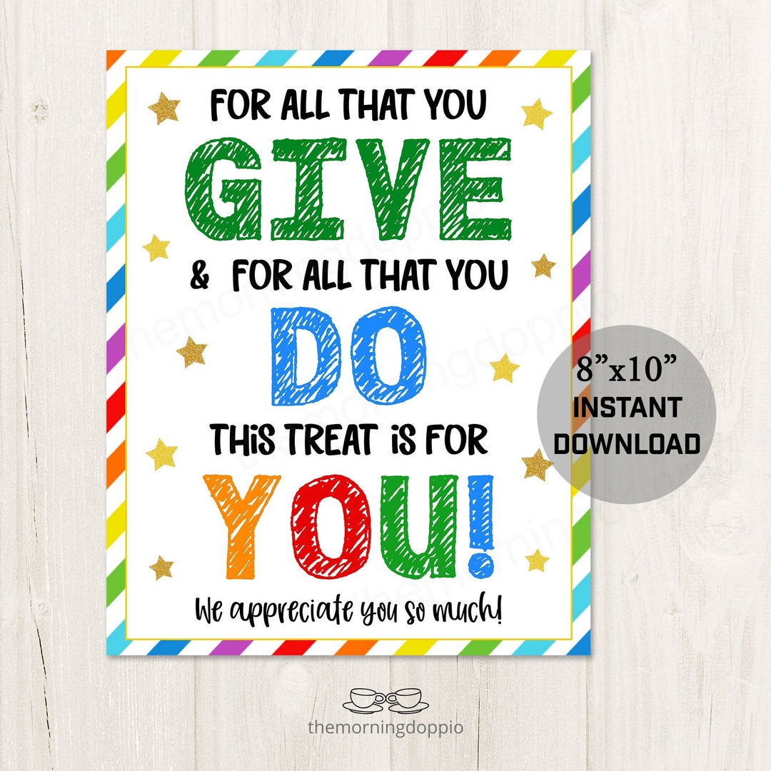 Printable Treat Snack Bar Appreciation Thank You Sign For Teachers Printable Treat Snack Bar Appreciation Thank You Sign For Teachers