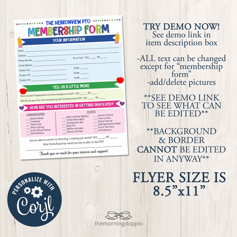 Printable/editable PTO PTA Membership Form, Pto/pta Parent Volunteer ...