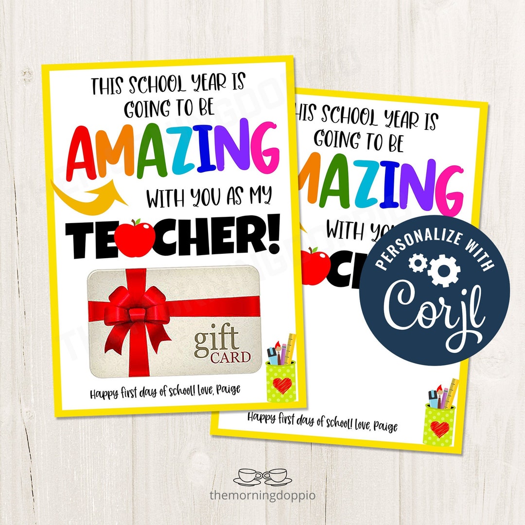 Printable/editable First Day of School Gift Card Holder for Teachers ...