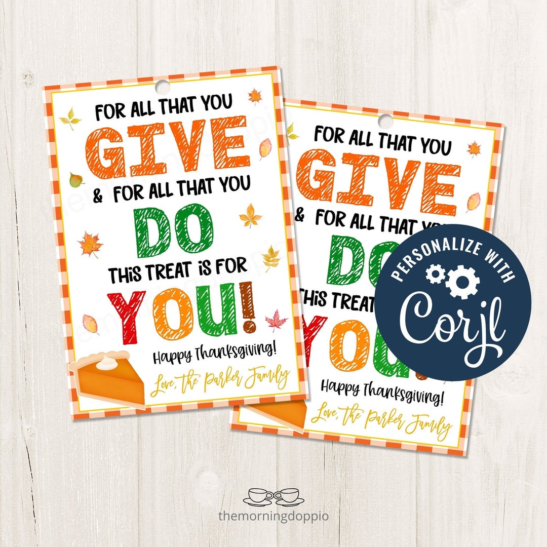 Printable/editable Thank You Appreciation Pie Fall Thanksgiving Gift ...