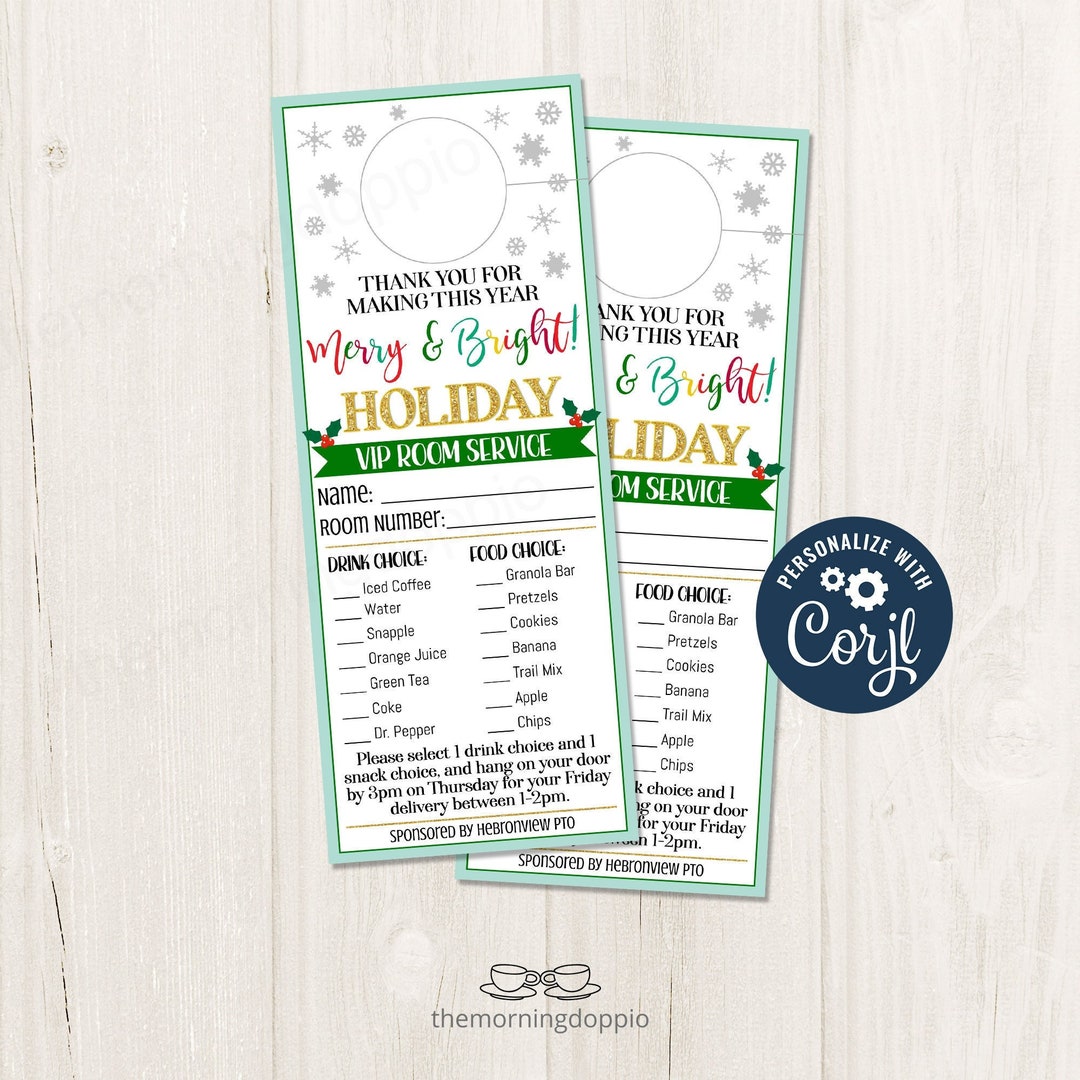 Printable/editable VIP Room Service Christmas Holiday Thankful Theme ...