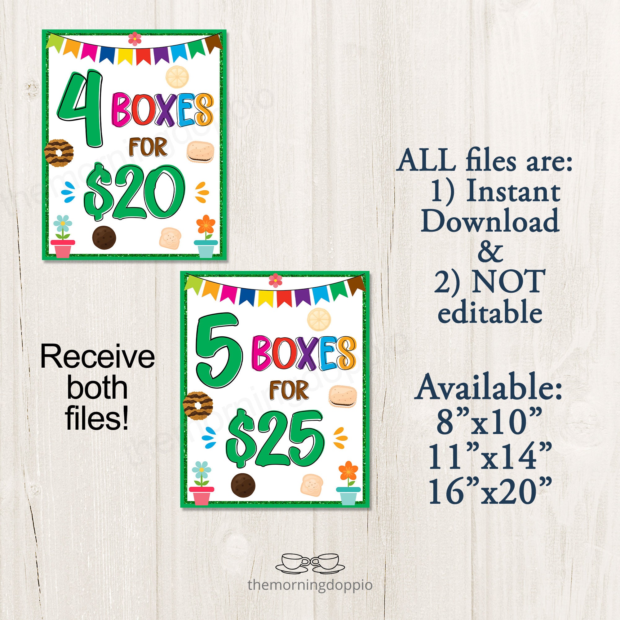 Printable Cookie Booth Sale Sign, Instant Download 4 for 20, 5 for 25 ...