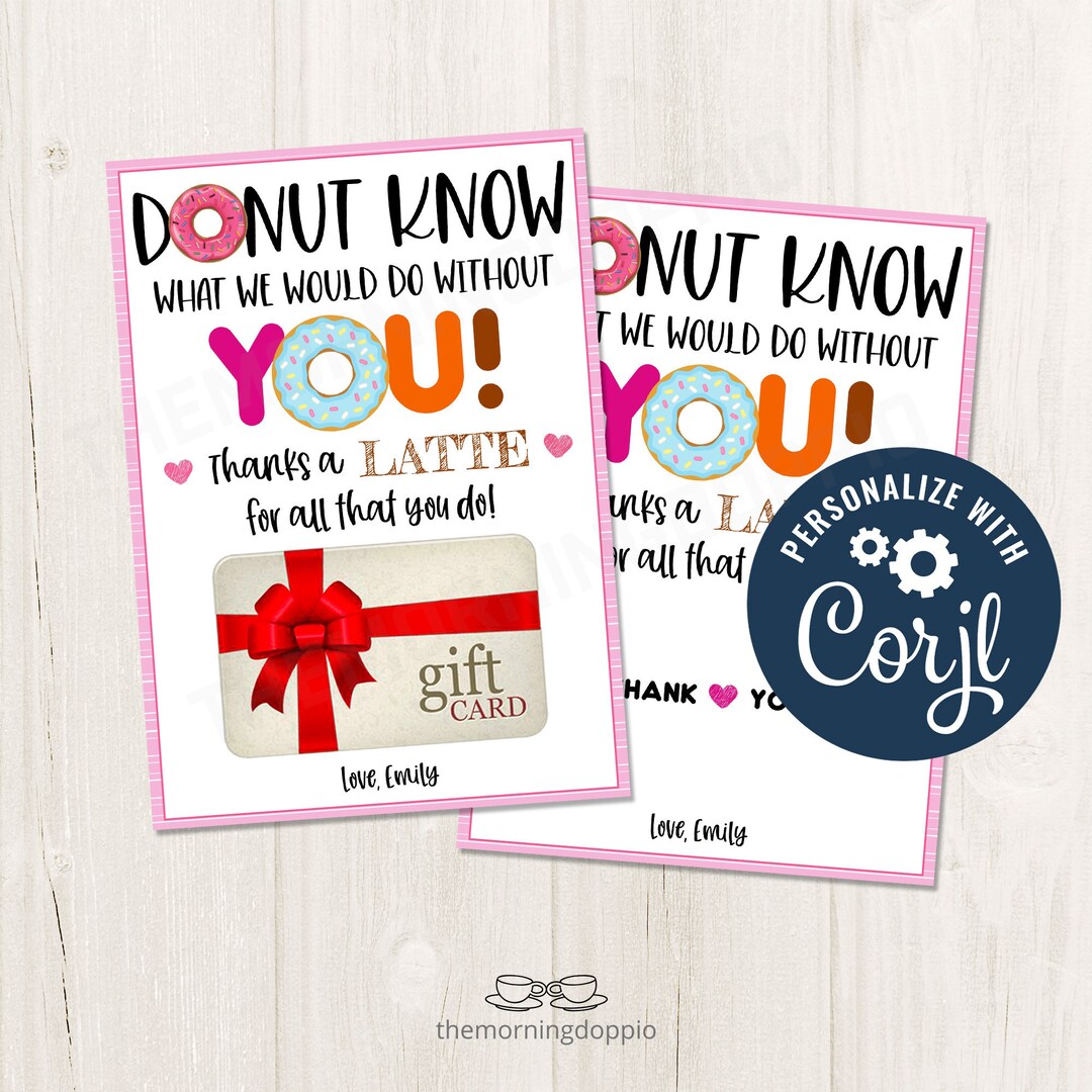 Printable/editable Donut and Coffee Gift Card Holder, Teacher PTO PTA ...