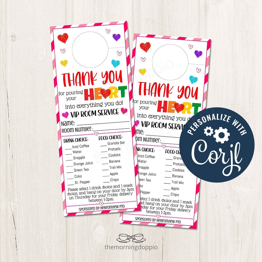 Printable/editable VIP Room Service Valentine's Day Thank You Door ...