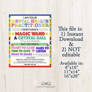 Printable I Am Your Mental Health Practitioner Poster Decor, Health ...