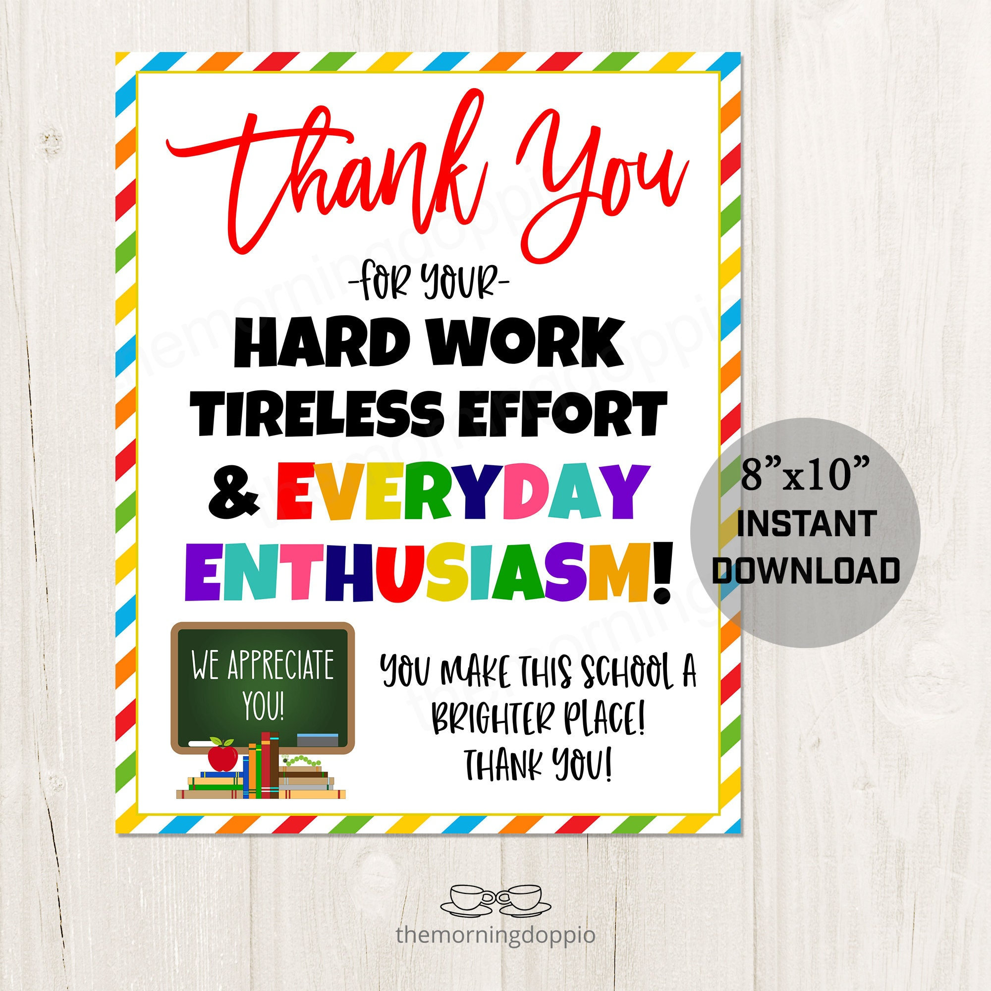 Printable Thank You for All You Do Teacher Staff PTO PTA Appreciation ...