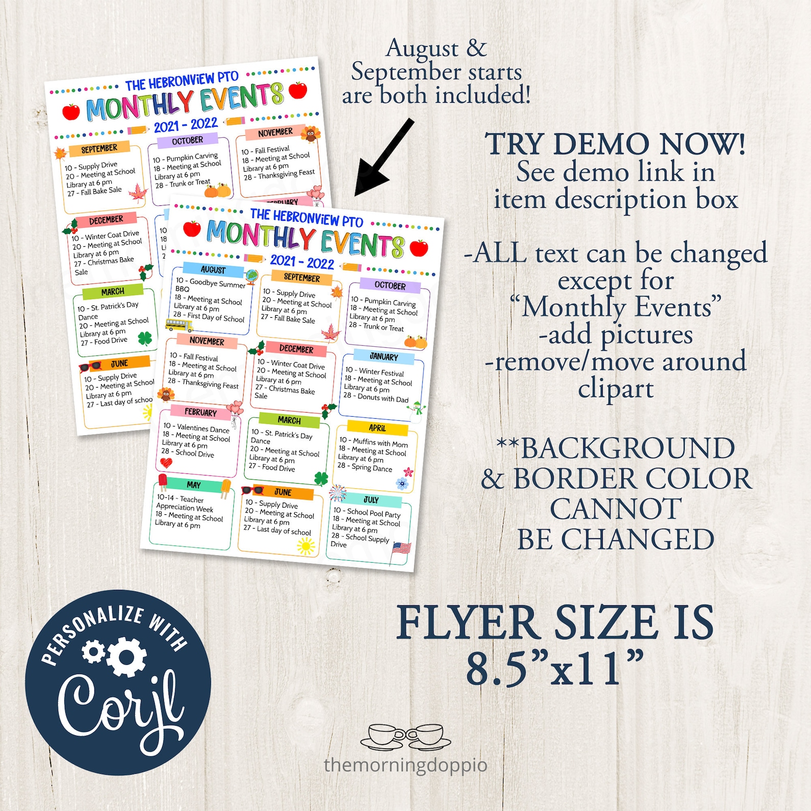Printable/editable PTO PTA Monthly Events Template, Pto/pta Parent Volunteer Newsletter Calendar ...