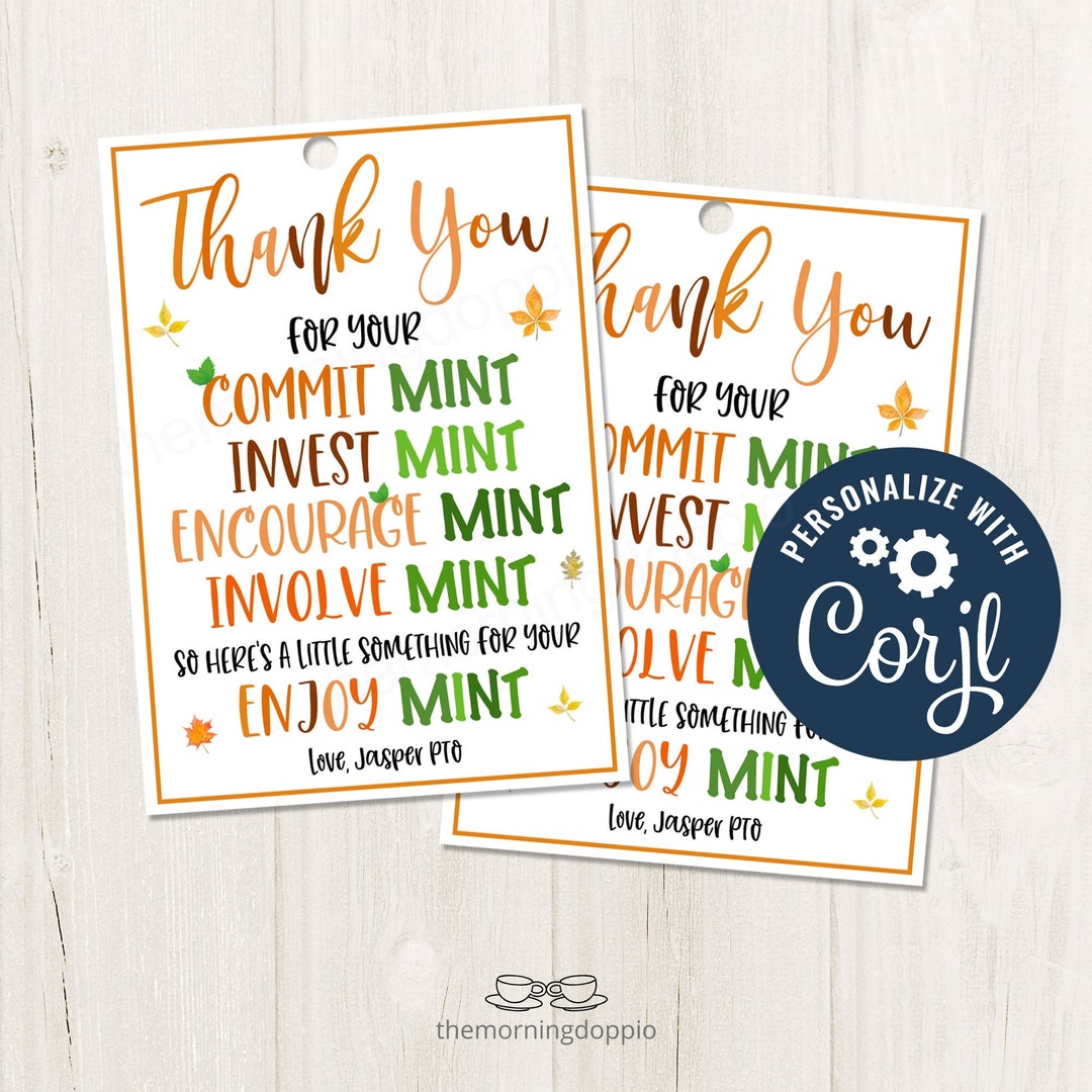 Printable/editable Thank You Mint Thanksgiving Fall Appreciation Mint ...