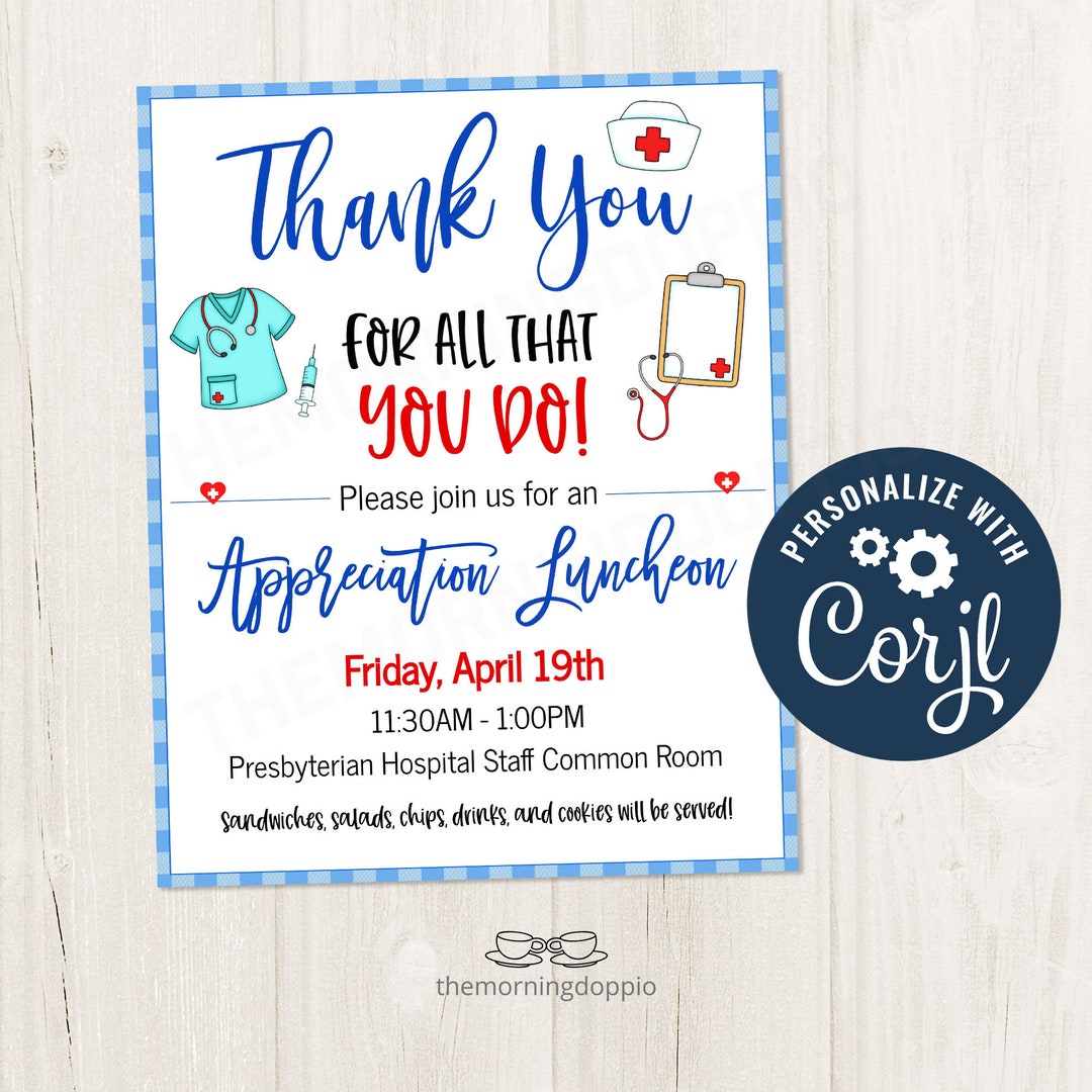 Nurse Appreciation Luncheon Flyer Invitation Gratitude Flyer for ...