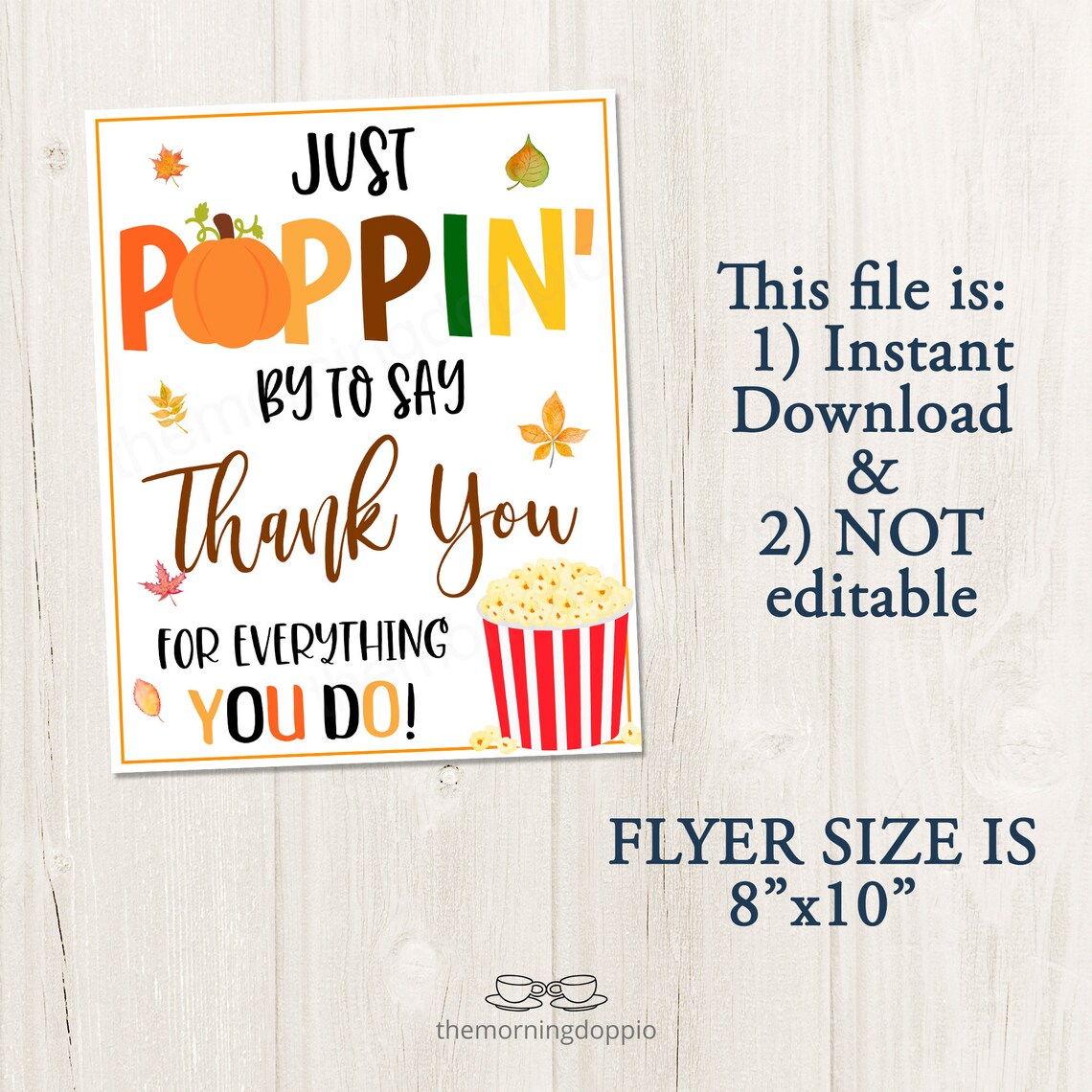 Printable Poppin by to Say Thank You Popcorn Appreciation Fall | Etsy