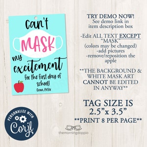 Printable/editable Can't Mask My Excitement for the First Day of School ...