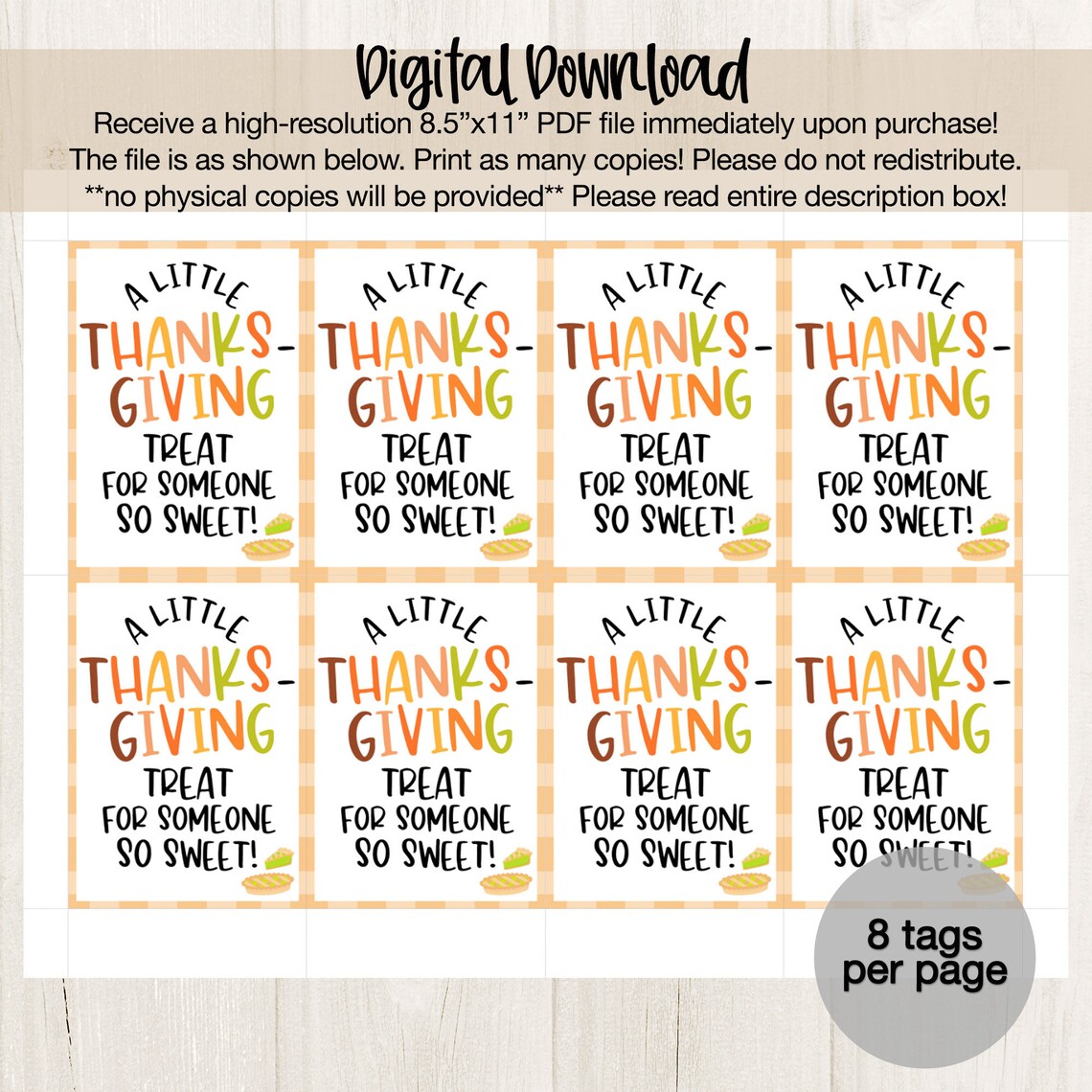 Printable Thanksgiving Treat Gift Tag Thankful Gift Card - Etsy