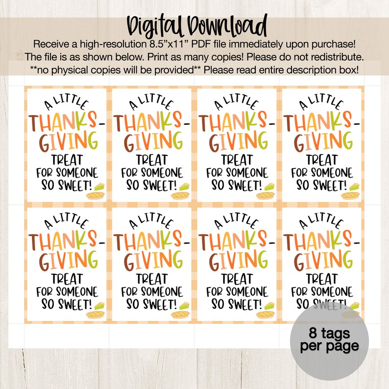 Printable Thanksgiving Treat Gift Tag Thankful Gift Card - Etsy