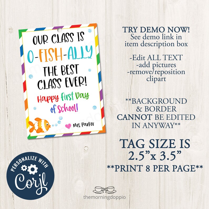 Printable/editable Gold Fish Best Class Ever First Day of School Gift ...