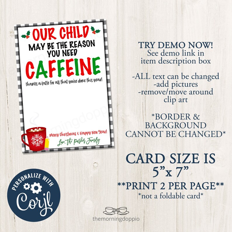 Printable/editable Christmas Holiday Coffee Caffeine Gift Card - Etsy