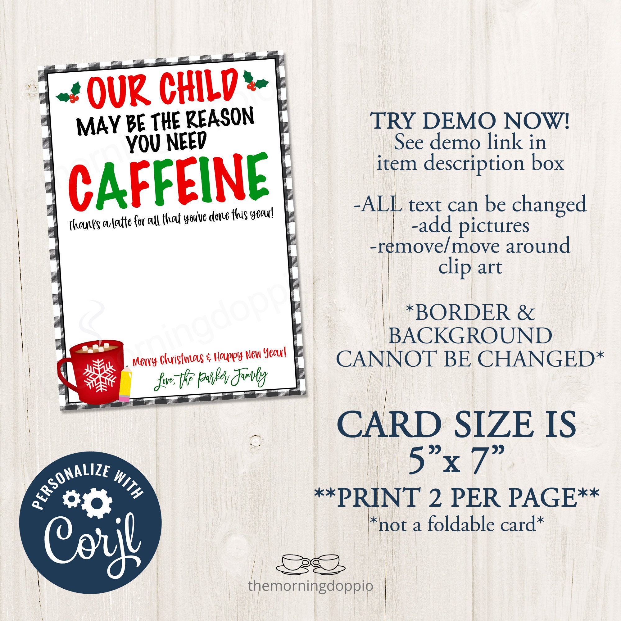 Printable/editable Christmas Holiday Coffee Caffeine Gift Card Holder ...
