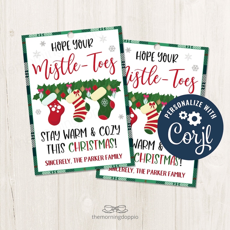 Printable/editable Mistle-toes Christmas Sock Gift Tag Sock | Etsy