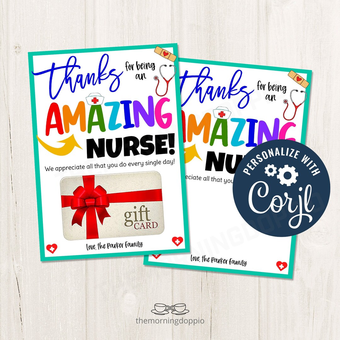 Printable/editable Thanks for Being an Amazing Nurse Gift Card Holder ...